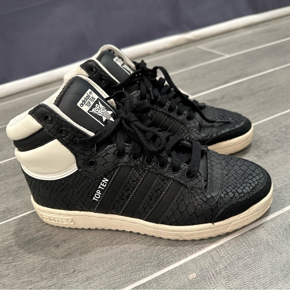 Adidas “Top Ten” Croc Embossed Hightop Sneakers - Gem
